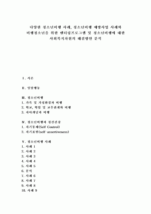 [청소년비행][비행청소년][청소년문제][청소년범죄][비행][청소년][멘터링]다양한 청소년비행 사례, 청소년비행 예방사업 사례와 비행청소년을 위한 멘터링프로그램 및 청소년비행에 대한 사회복지차원의 해결방안