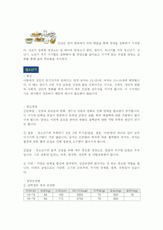 생애주기별 식단 작성에 관한