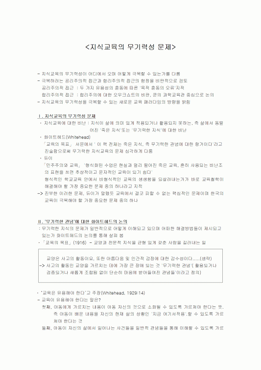 지식교육의 무기력성 문제