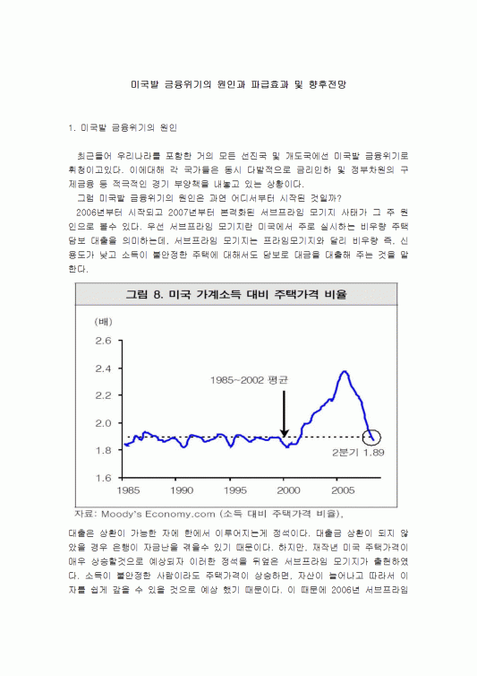 [금융론]미국발 금융위기의 원인과 파급효과 및 향후전망