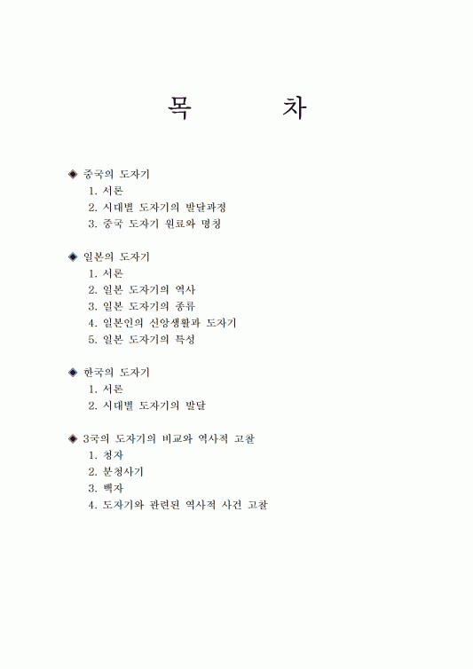 한중일 3국 도자기의 역사 및 종류와 각 특성에 따른 발달과정에 대하여