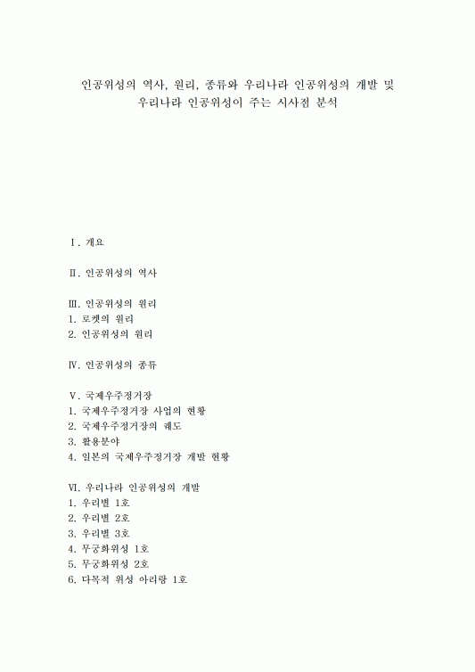 [인공위성][인공위성 원리][인공위성 종류][인공위성 개발][우리별위성][무궁화위성]인공위성의 역사, 인공위성의 원리, 인공위성의 종류와 우리나라 인공위성의 개발 및 우리나라 인공위성이 주는 시사점 분석