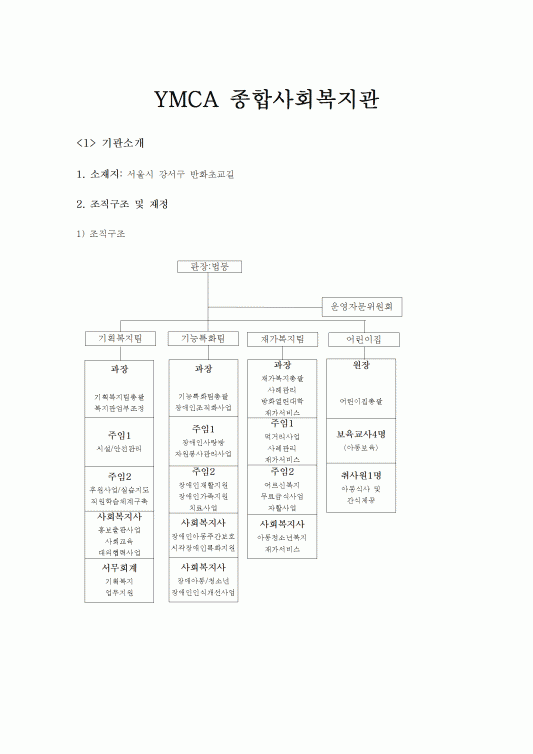 사회복지 실습 보고서 YMCA 종합복지관 실습보고서