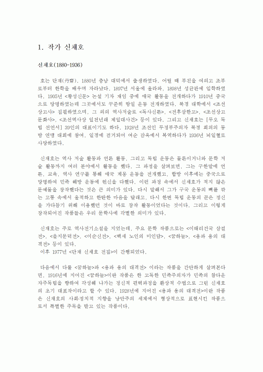 작가 신채호의 <꿈하늘>에 대하여