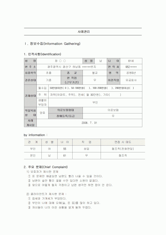 60대 할아버님 사례관리