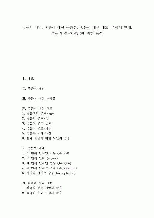 [죽음][사망][종교][장례][죽음 개념][죽음에 대한 두려움][죽음에 대한 태도][죽음 단계][죽음과 종교][신앙]죽음의 개념, 죽음에 대한 두려움, 죽음에 대한 태도, 죽음의 단계, 죽음과 종교(신앙)(죽음, 사망)