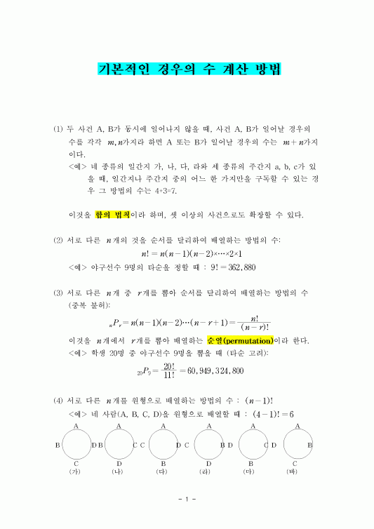 기본적인 경우의 수 계산 방법