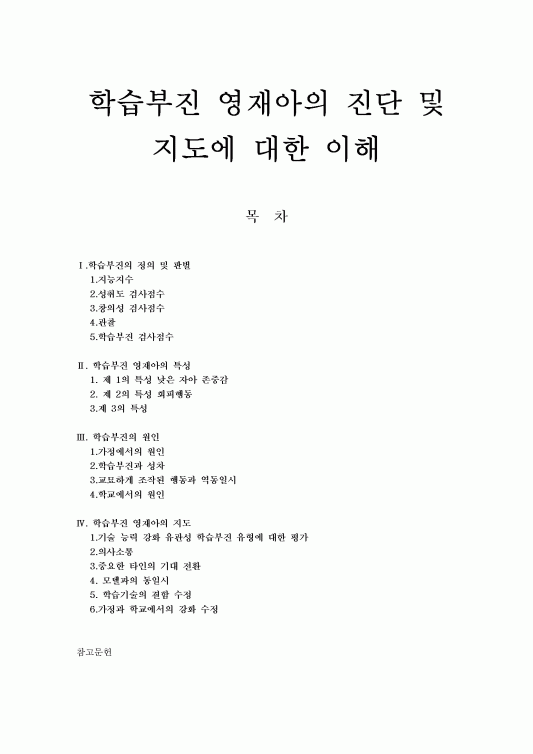 학습부진 영재아의 진단 및 지도에 대한 이해