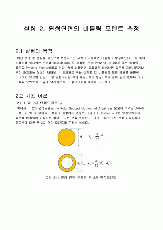 원형 단면의 비틀림 모멘트 측정