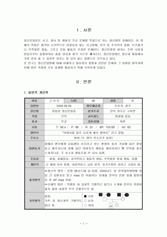 정신간호학case-편집성정신분열증