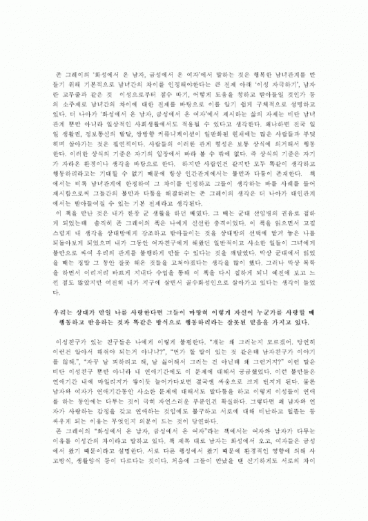 화성에서 온남자 금성에서 온여자 감상문 - 커뮤니케이션, 남녀서로의 차이