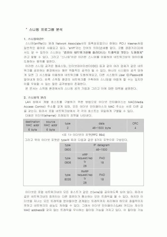 스니핑 프로그램 분석