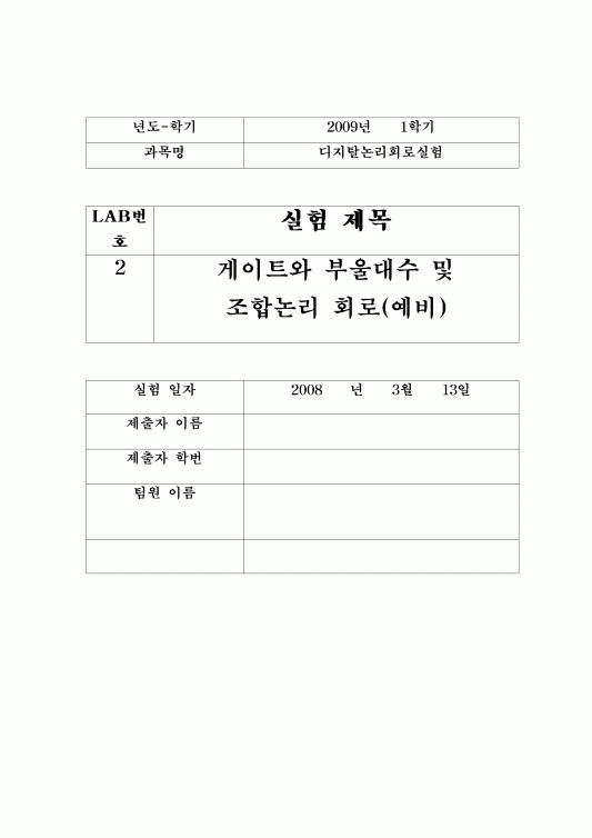 DLD 실험 - 게이트와 부울대수 및 조합논리 회로