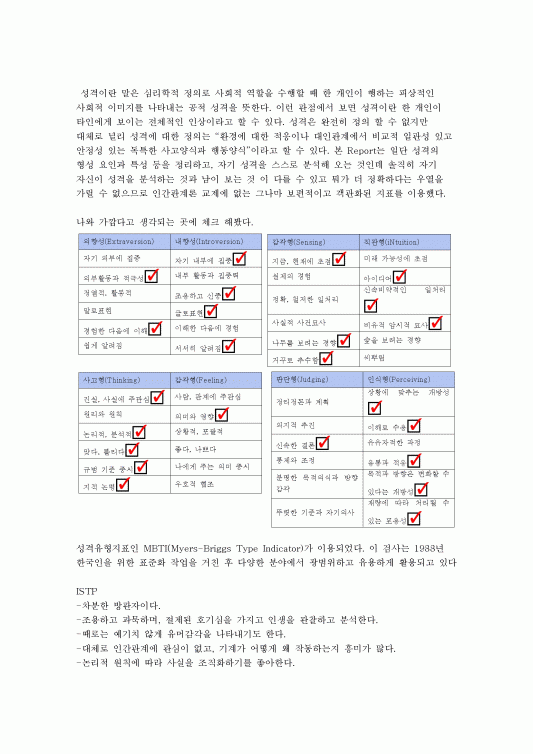 인간 관계론 자신의 성격분석