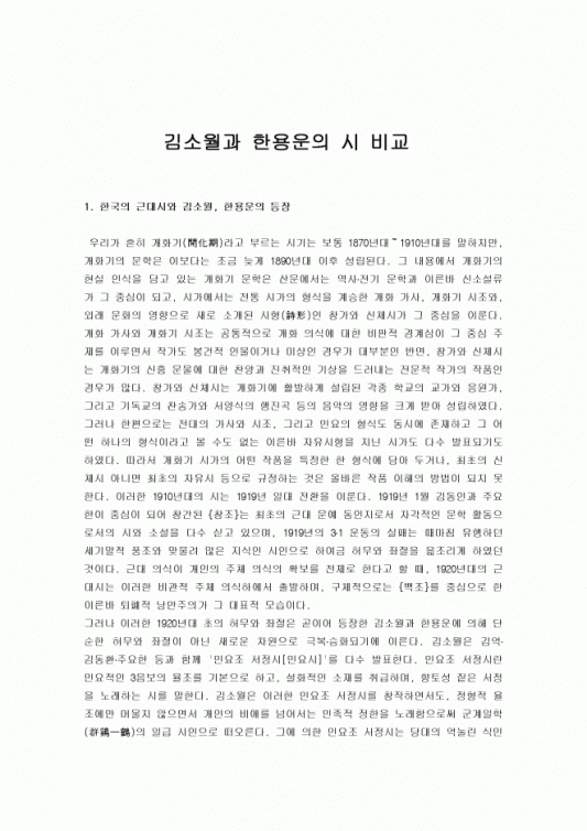 김소월과 한용운의 시 비교