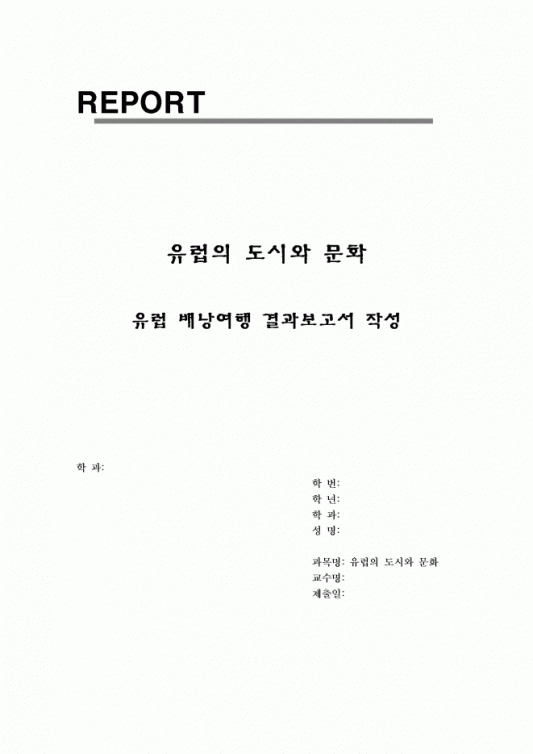 [유럽의도시와문화] 유럽 배낭여행 결과보고서 작성