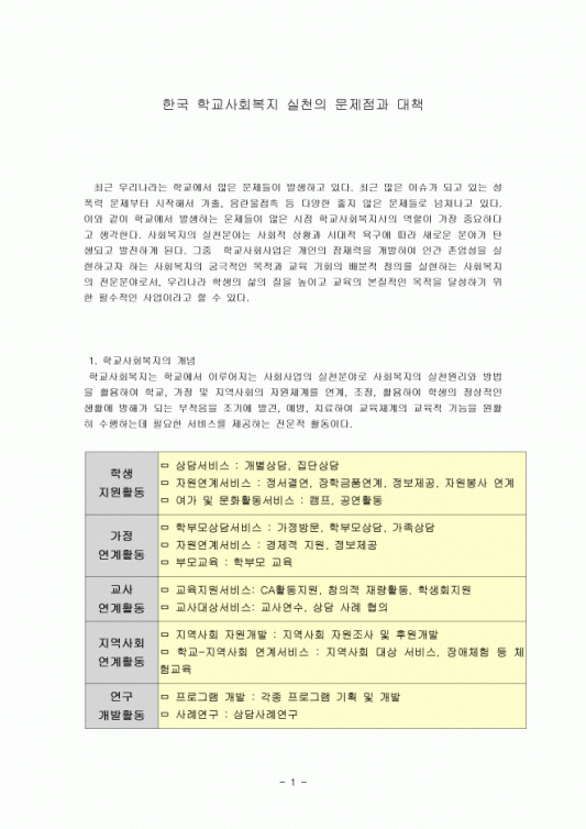 [사회복지] 한국 학교사회복지 실천의 문제점과 대책