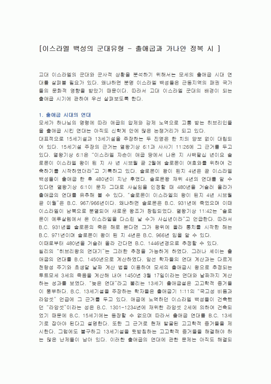 이스라엘 백성의 군대유형 - 출애굽과 가나안 정복 시