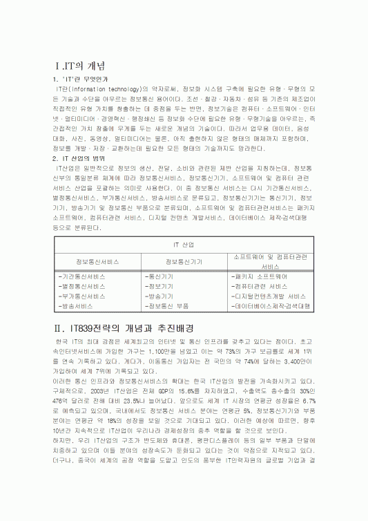 IT839 개념과 내용 문제점 및 경쟁력 현황 SWOT 분석