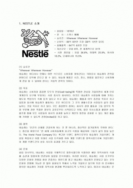 네슬레(NESTLE)의 성공전략