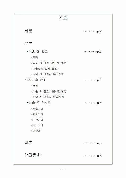 수술 전 후 간호와 합병증