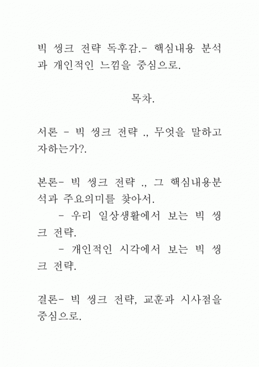 [독후감]빅 씽크 전략 독후감.- 핵심내용 분석과 개인적인 느낌을 중심으로.