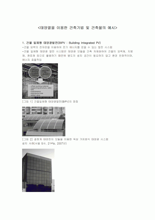 태양열을 활용한 건축기법 및 건축물의 예시