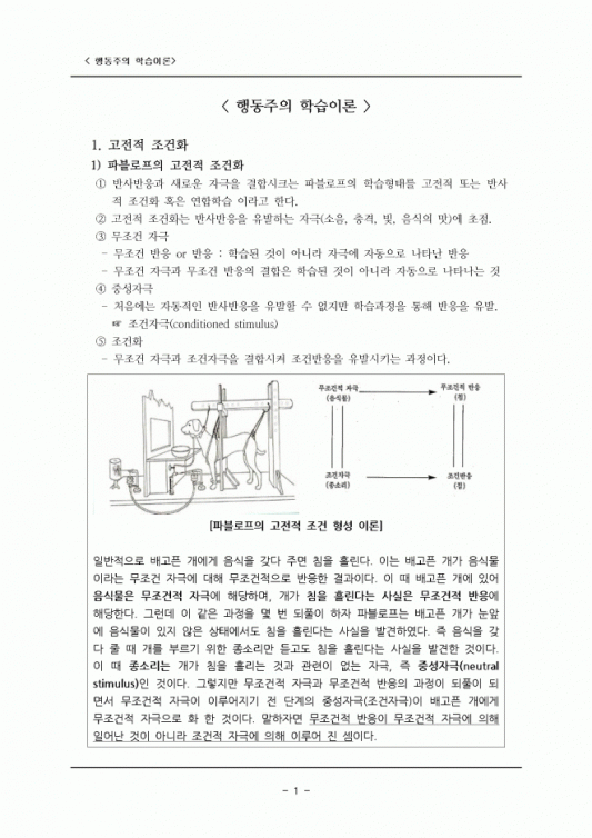 행동주의 학습이론-고전적 조건화/ 조작적 조건화