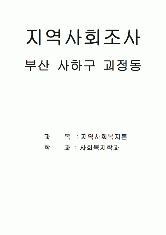 [지역사회복지론]부산 사하구 괴정동 지역조사