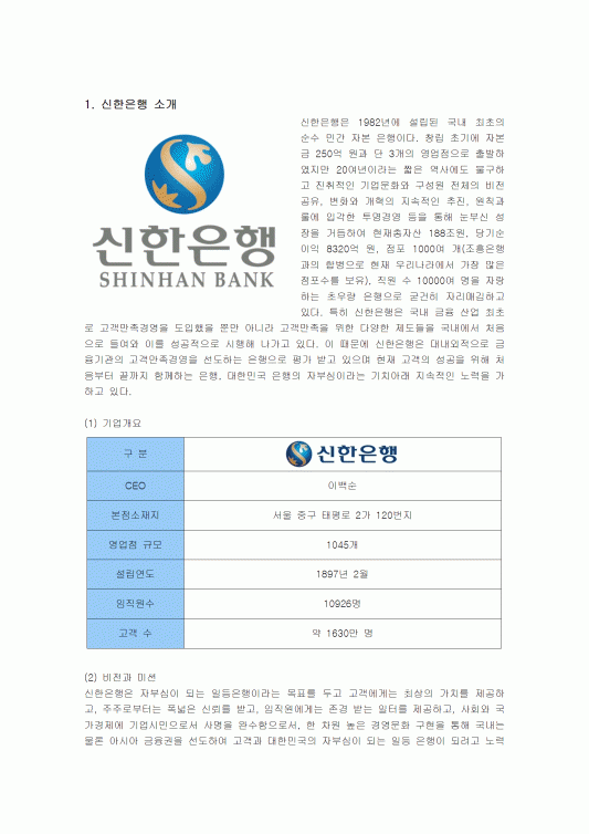 신한은행의 MIS 분석