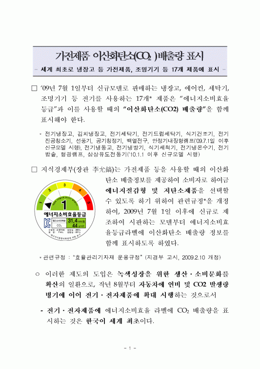 가전제품과 이산화탄소(CO2 )배출량