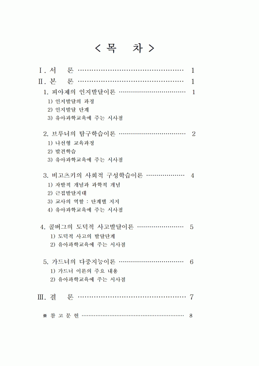 유아과학교육에 관련된 이론 및 교육에의 시사점