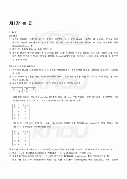 2009년 1학기 이산수학 출석대체시험 핵심체크
