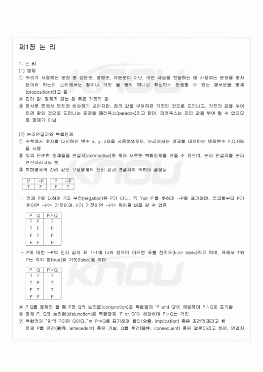 2009년 1학기 이산수학 기말시험 핵심체크