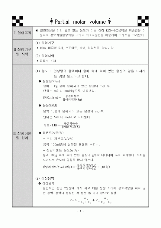 [물리화학실험]분몰랄부피