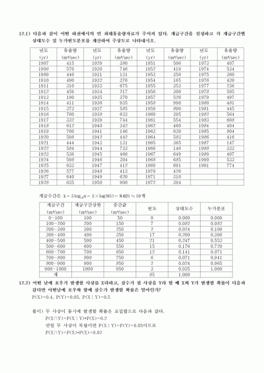 구미서관 상하수도 공학 12장 연습문제 풀이