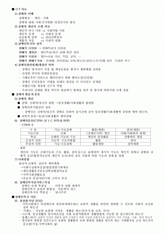 2010년 장애인 복지론 중간고사 요약(교수출제용)