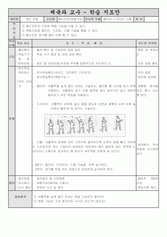 [체육과] 배드민턴 학습지도안