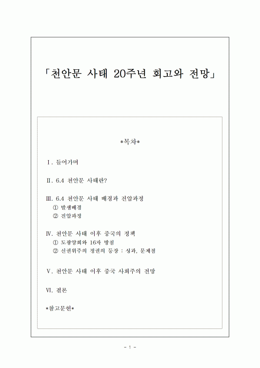 천안문사태 20주년 회고와 전망