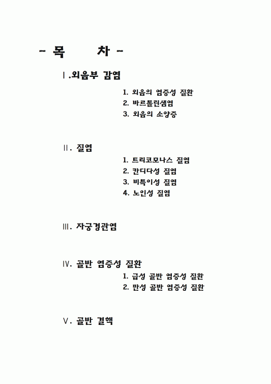 외음부감염, 질염, 자궁경관염, 골반염증성 질환