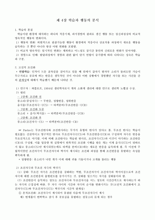 국제 디지털대학 온라인가의실 심리학 개론 레포트 주교제 제4장 학습과행동을 읽고 서평하시요