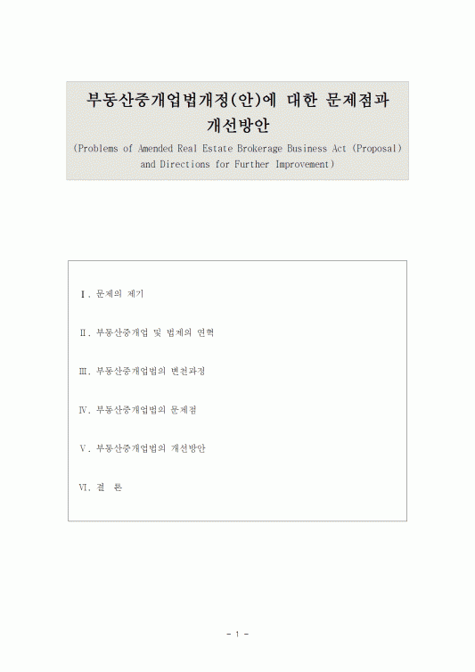 부동산중개업법개정(안)에 대한 문제점과 개선방안