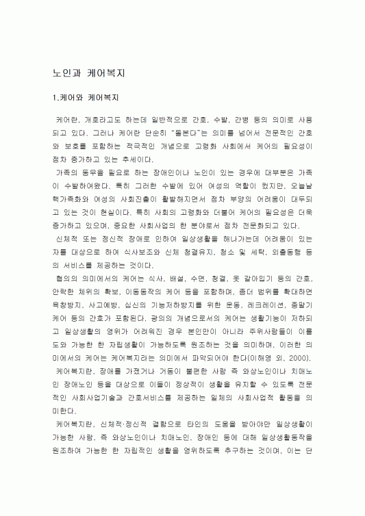 최근 한국사의 변화에 따른 케어복지의 필요성에 대해논하시요.