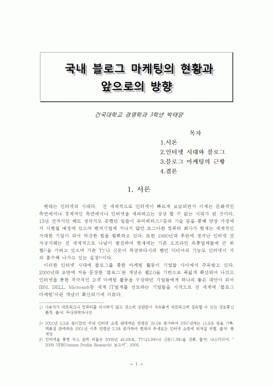 국내 블로그 마케팅의 현황과 향후 방향