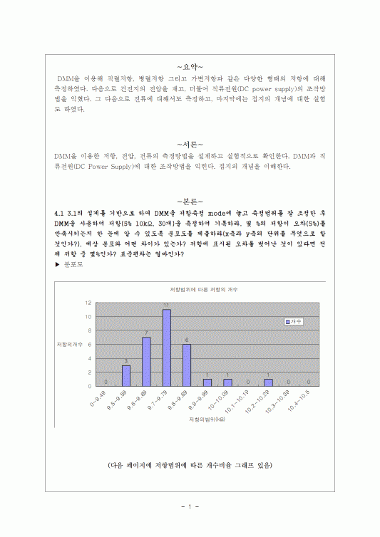 설계실습 1. 저항, 전압, 전류의 측정방법 설계 - 결과레포트