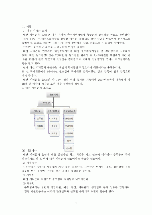 대전시티즌의 경영문제점과 개선방안