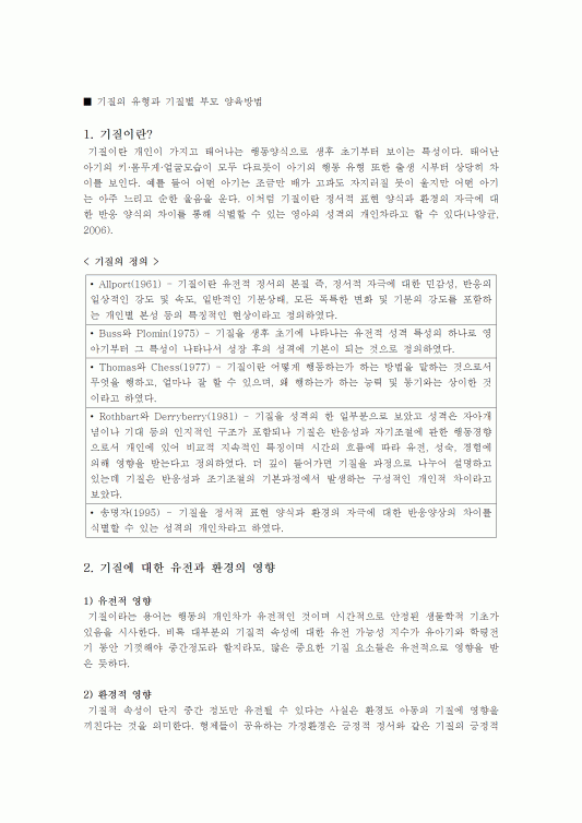 기질의 유형과 기질별 부모 양육방법