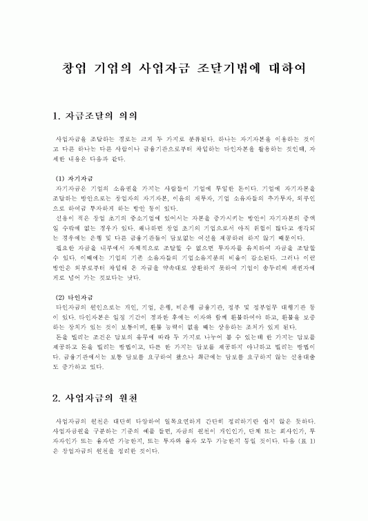 (중소기업경영론B형)창업 기업의 사업자금 조달기법에 관하여 설명