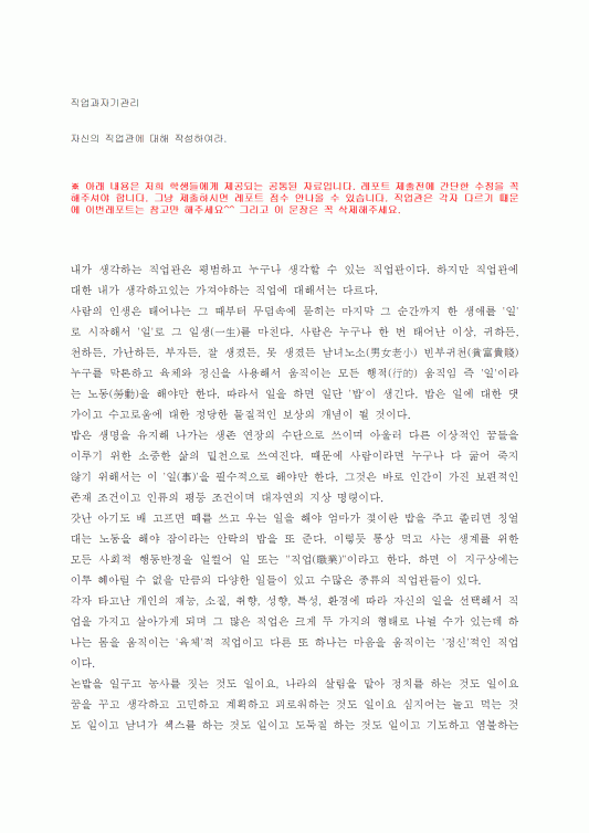 자신의 직업관에 대해 간단히 서술하기(과목명 ; 직업과 자기관리)