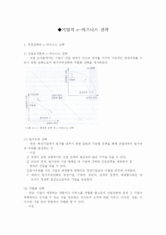 e-비즈니스 전략 (원가우위 전략, 차별화 전략, e-비즈니스 전략 패러다임, 가치창조 메커니즘)